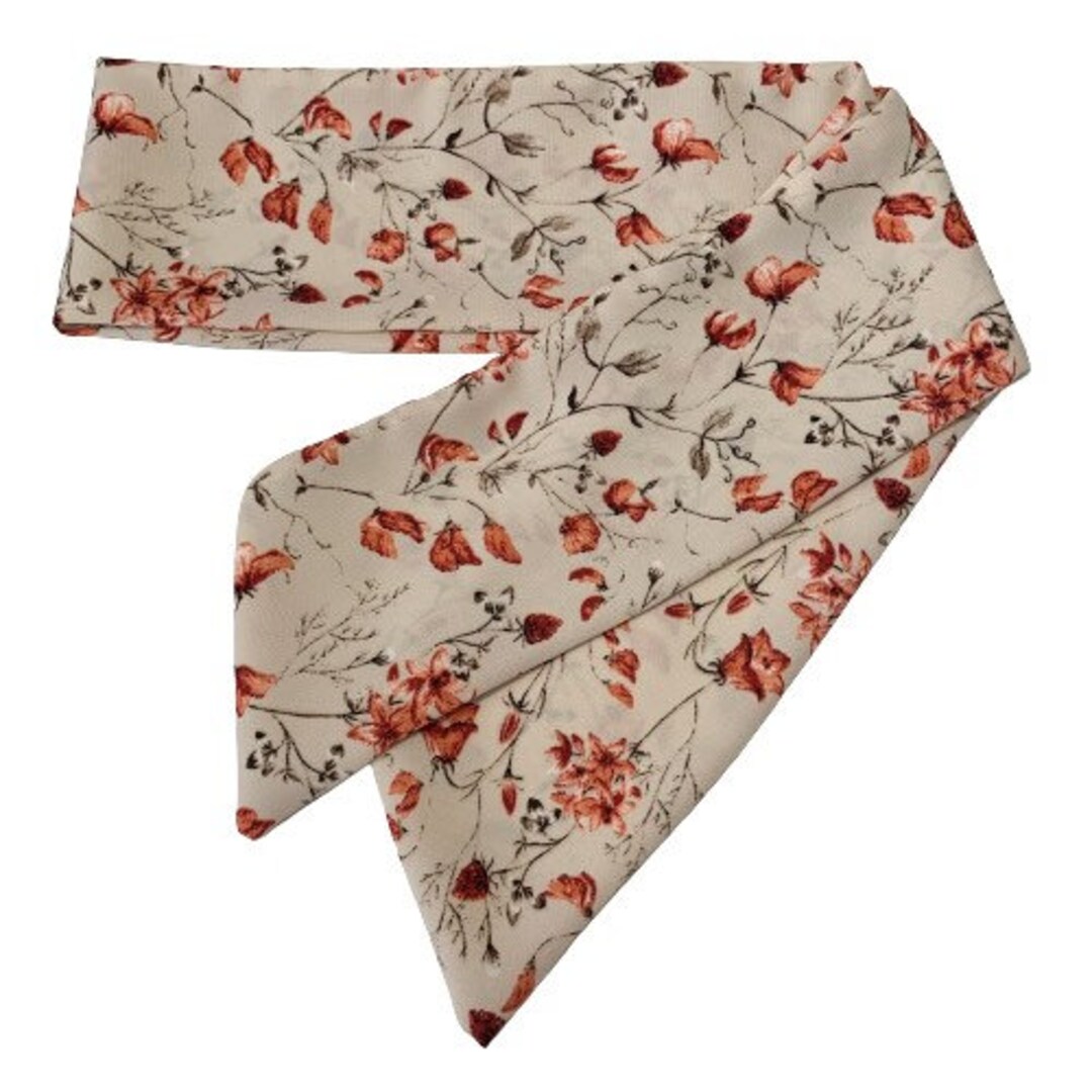 Vintage Cream and Red Floral Hair Scarf-floral Ponytail Scarf-floral ...