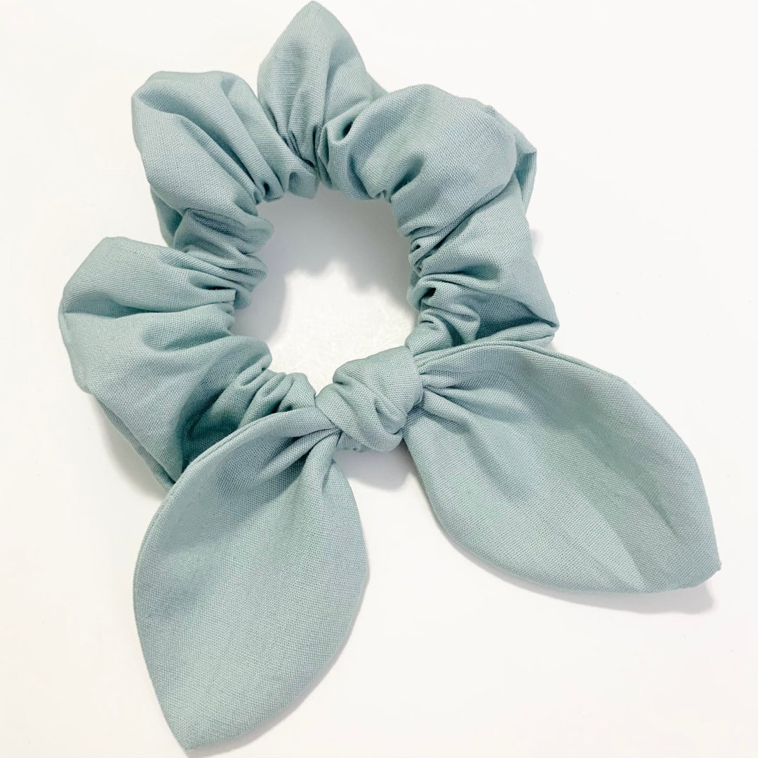 Dusty Blue Bow Scrunchie-dusty Blue-blue Scrunchie-blue Hair Tie-cute ...