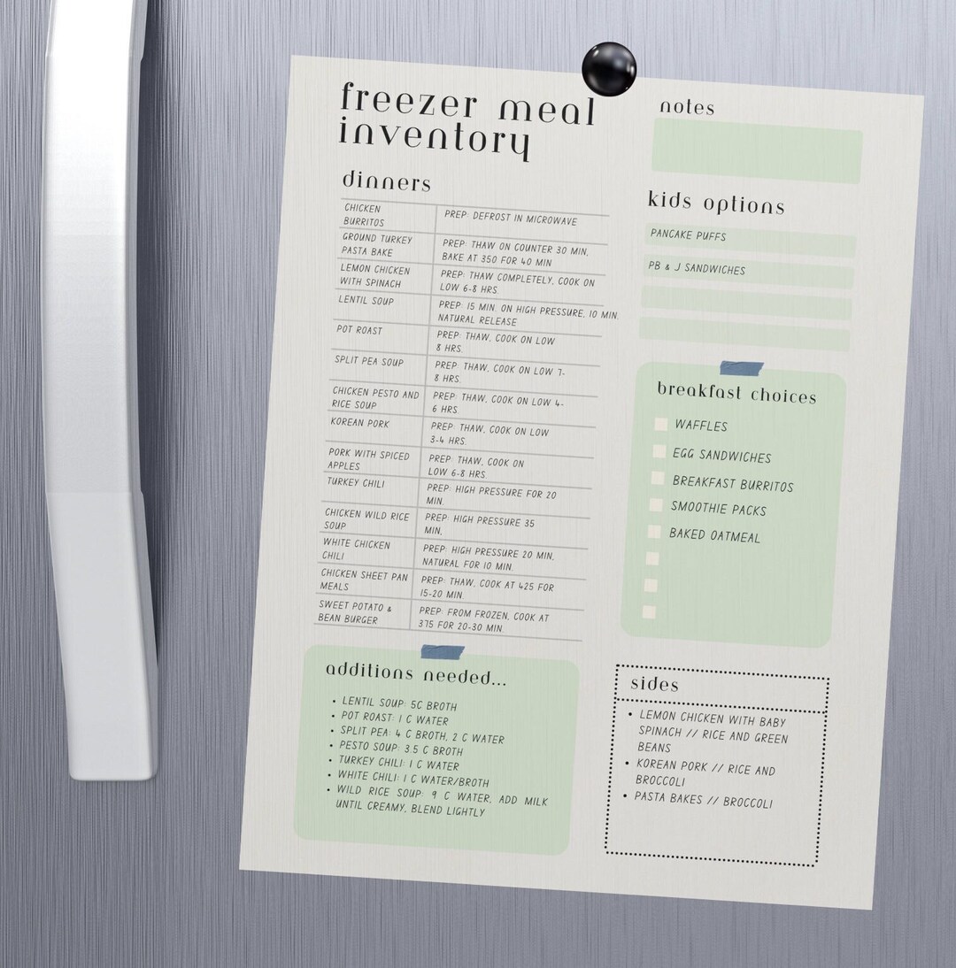 Freezer Meal Inventory PDF/PNG Meal Planning Freezer Meals Digital ...