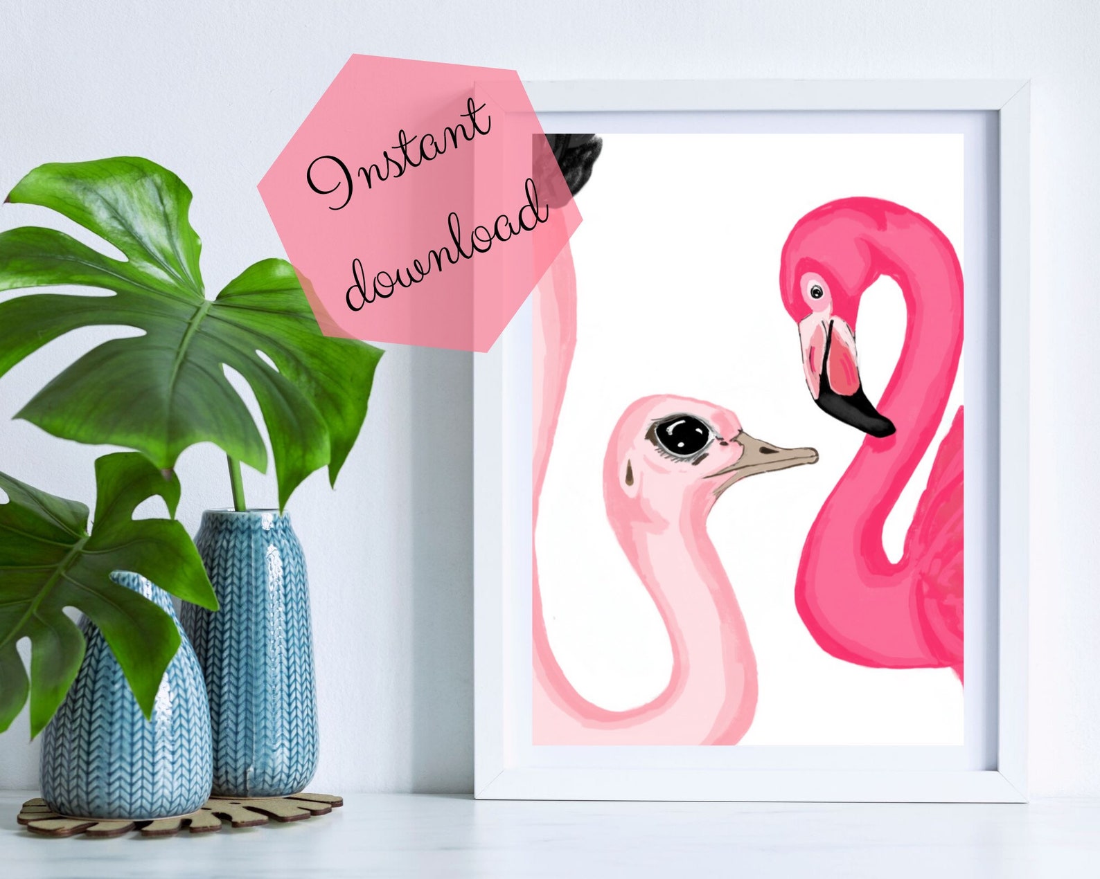 Flamingo Poster With Ostrich Friend INSTANT DOWNLOAD - Etsy