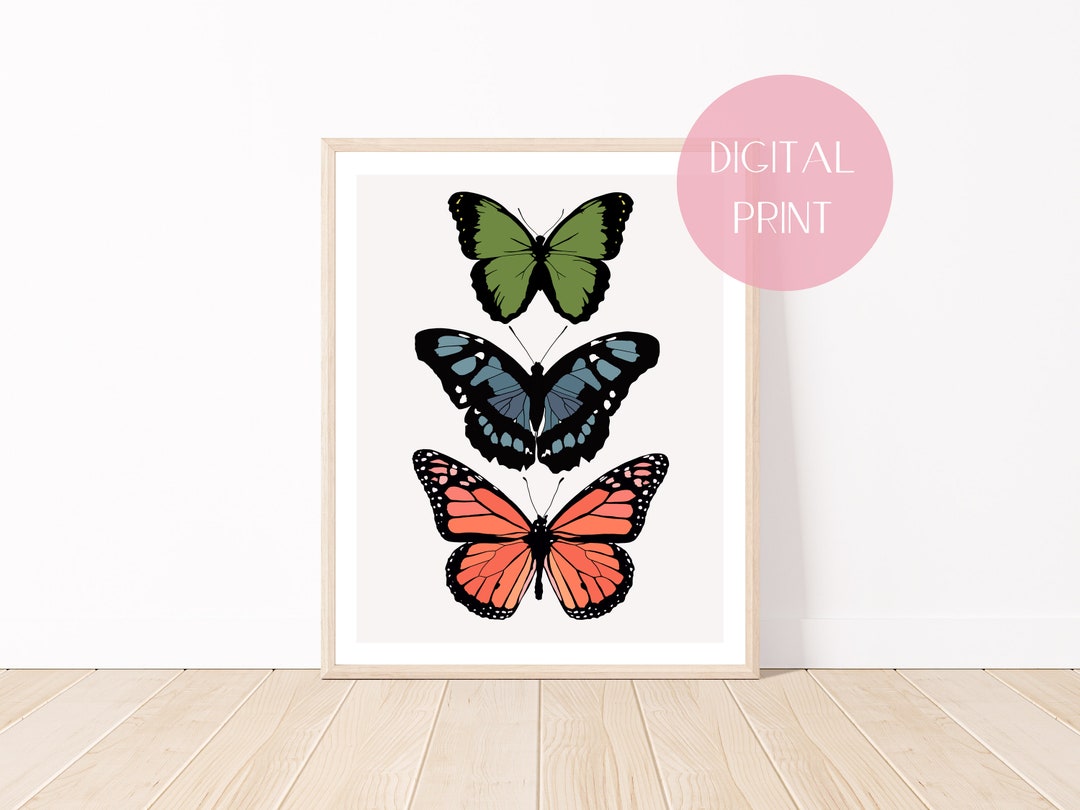 Boho Butterfly Wall Art, Neutral Butterfly, Digital Print, Wall Print ...