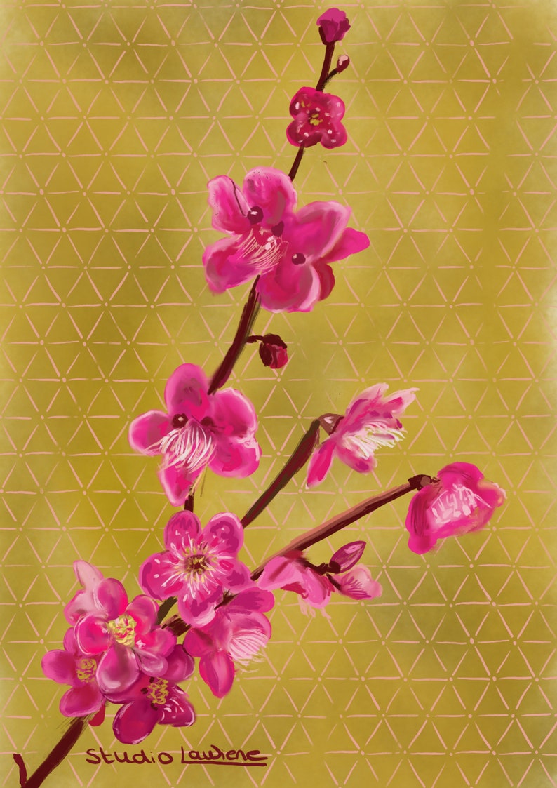 Little Cherry Blossom Art Print A4 A5 Illustration Print - Etsy