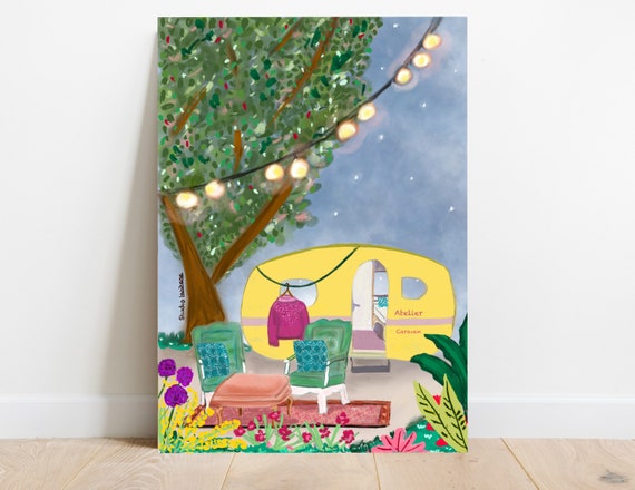 Happy Camper Illustration Print Wall Art Colorful - Etsy
