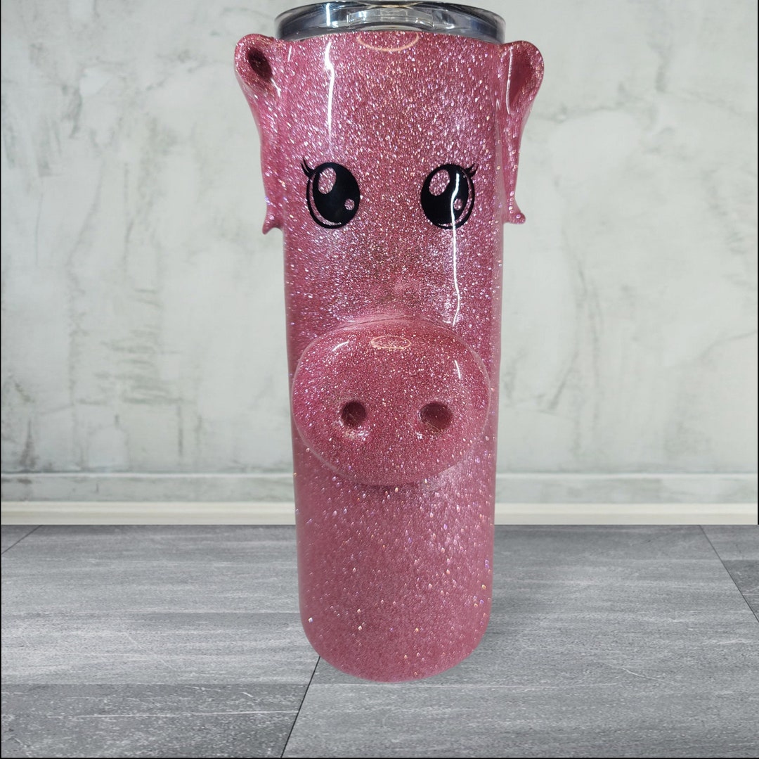 3D Pink Glitter Pig Tumbler - Etsy
