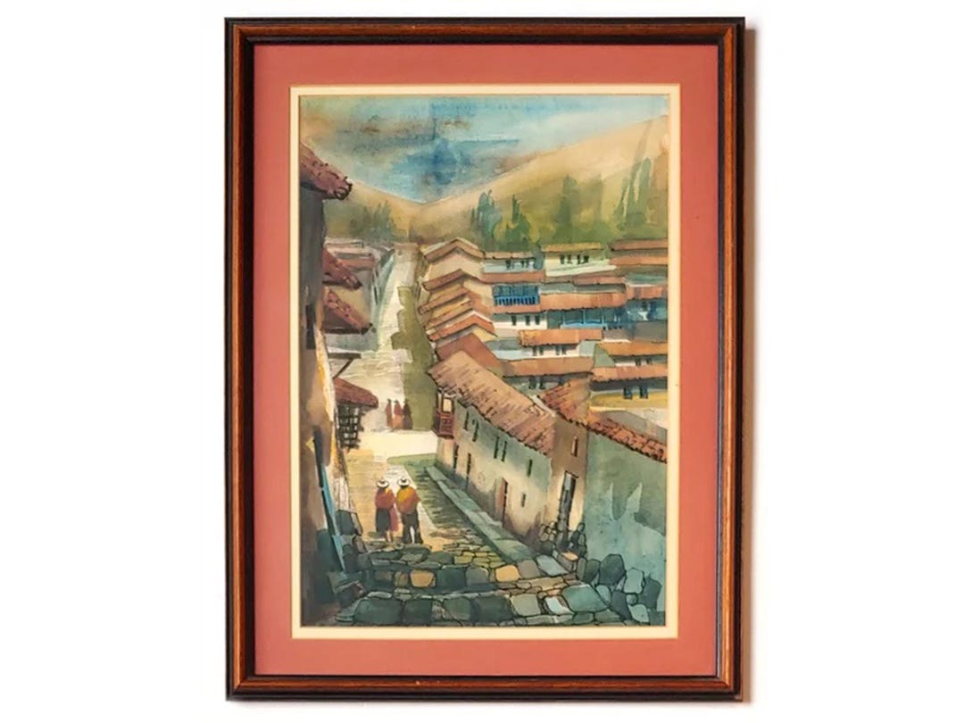 A Street in Cusco Peru Artist Signed Framed Original Watercolor ...