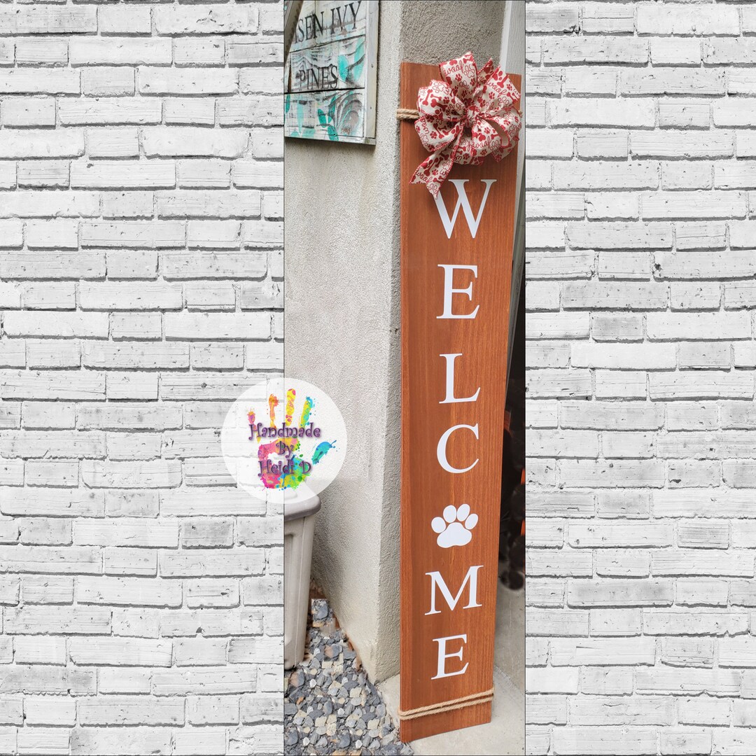 Welcome Dog Paw Print Porch Leaner: Real Wood Entryway Sign - Etsy