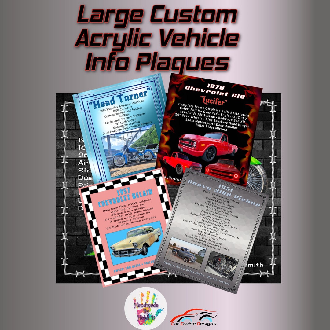 Custom Acrylic Car Show Sign: Vehicle Info Plaque - Etsy