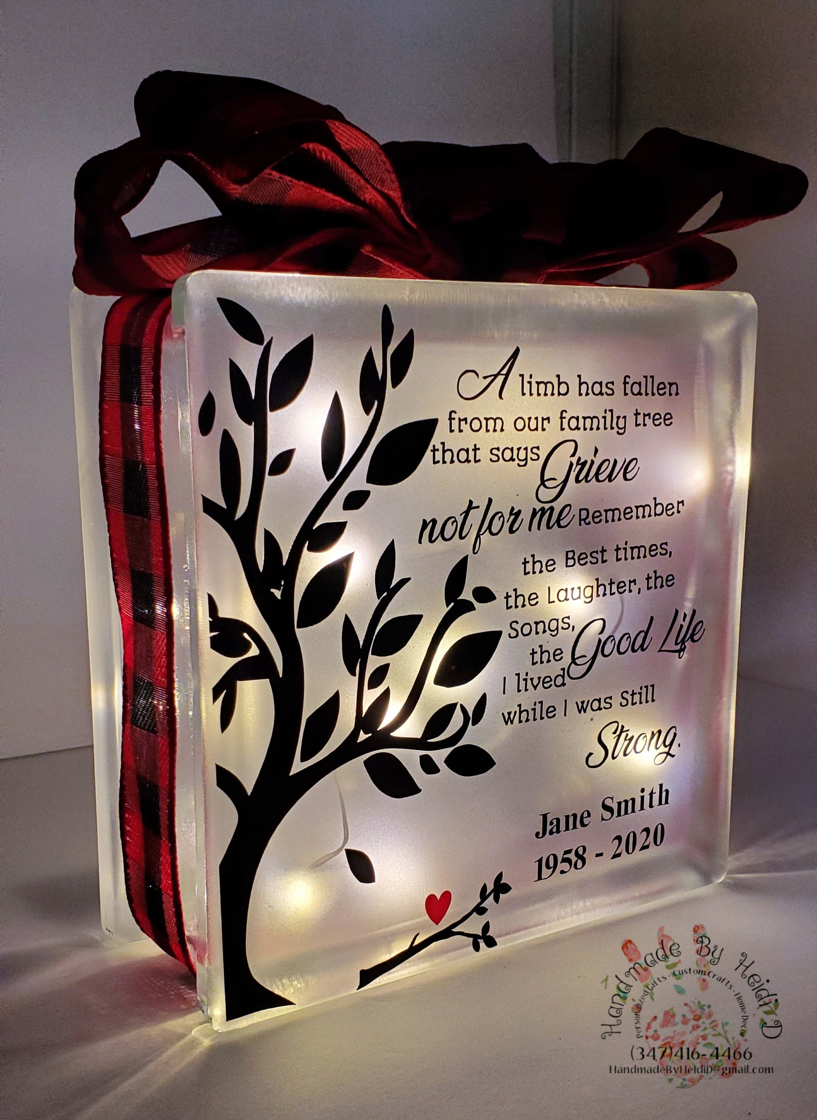 Memorial Glass Blocks Sympathy Gift Personalized Tribute Remembrance ...