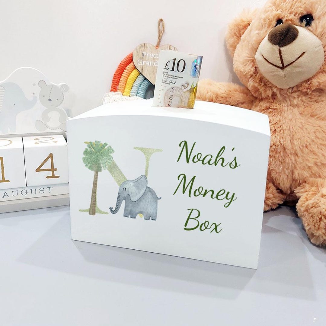 Personalised Safari Luxury Solid Wood Money Box New Born Baby ...