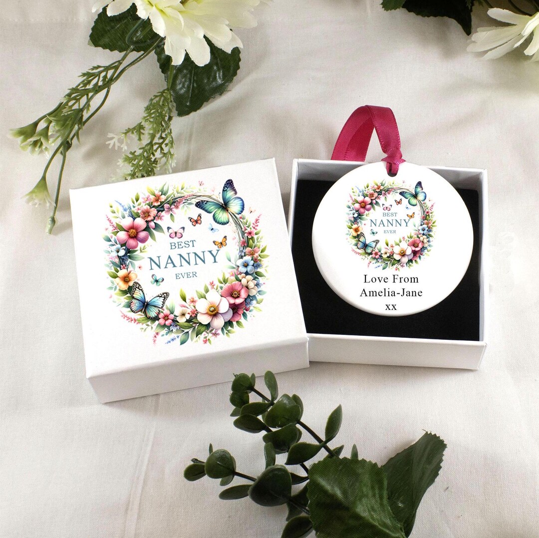Personalised Best Nanny Ever Ceramic Decoration, Round Ornament, Mother ...