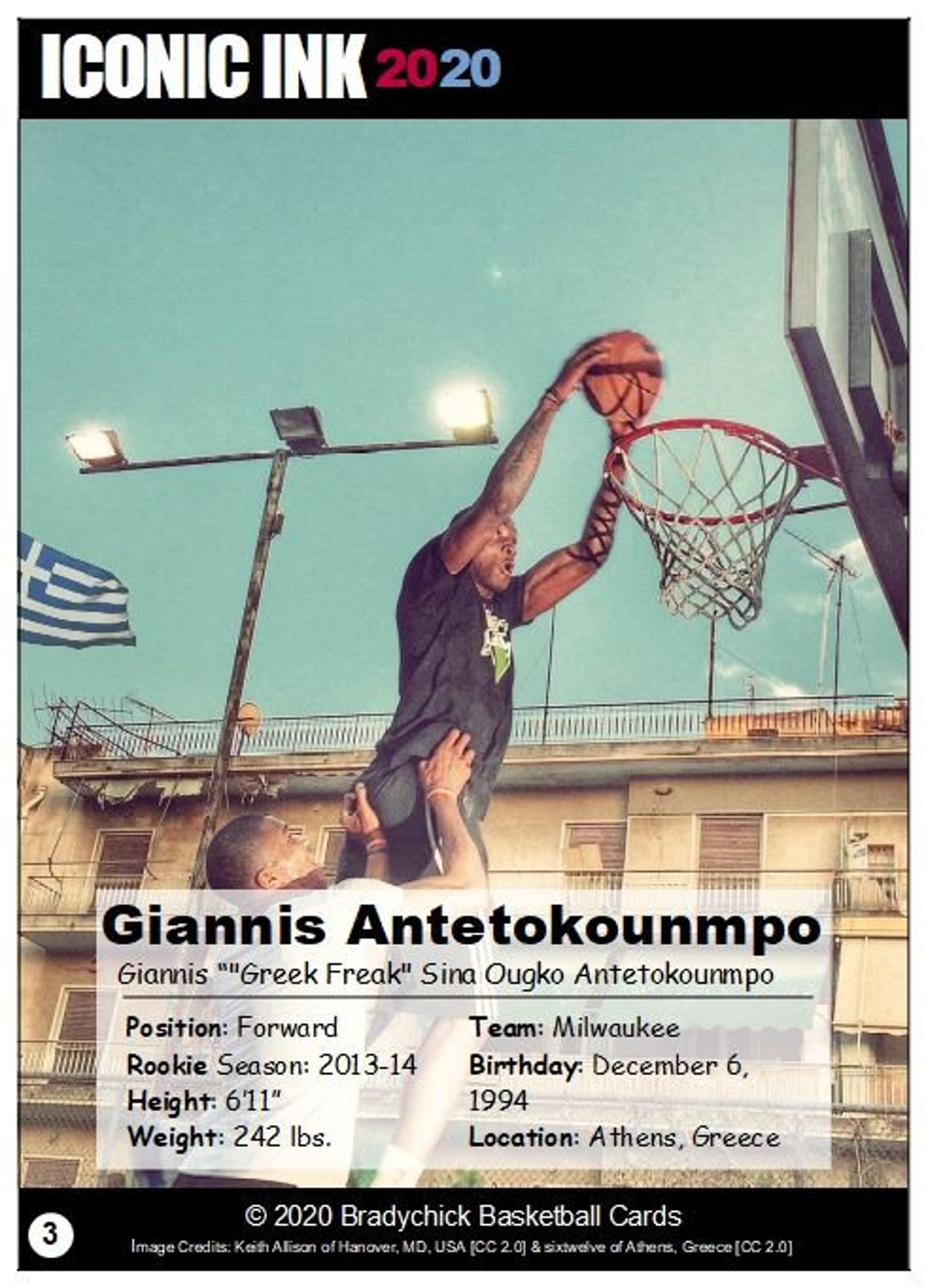 Giannis Antetokounmpo Iconic Ink 2020 #3 Facsimile Autograph. Greek ...