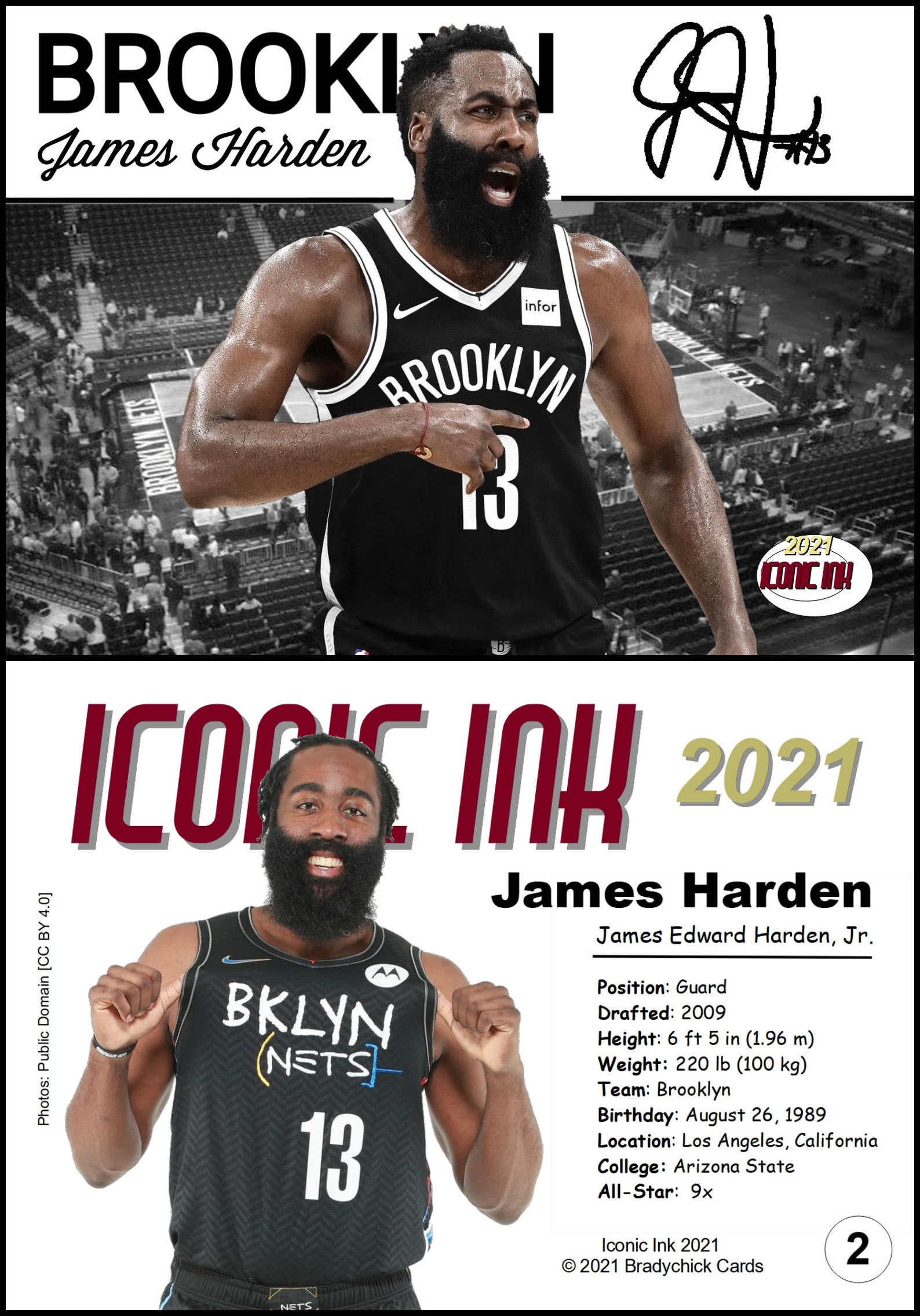 JAMES HARDEN Iconic Ink 2021 #2 Novelty Facsimile Autograph *NEW * Free ...