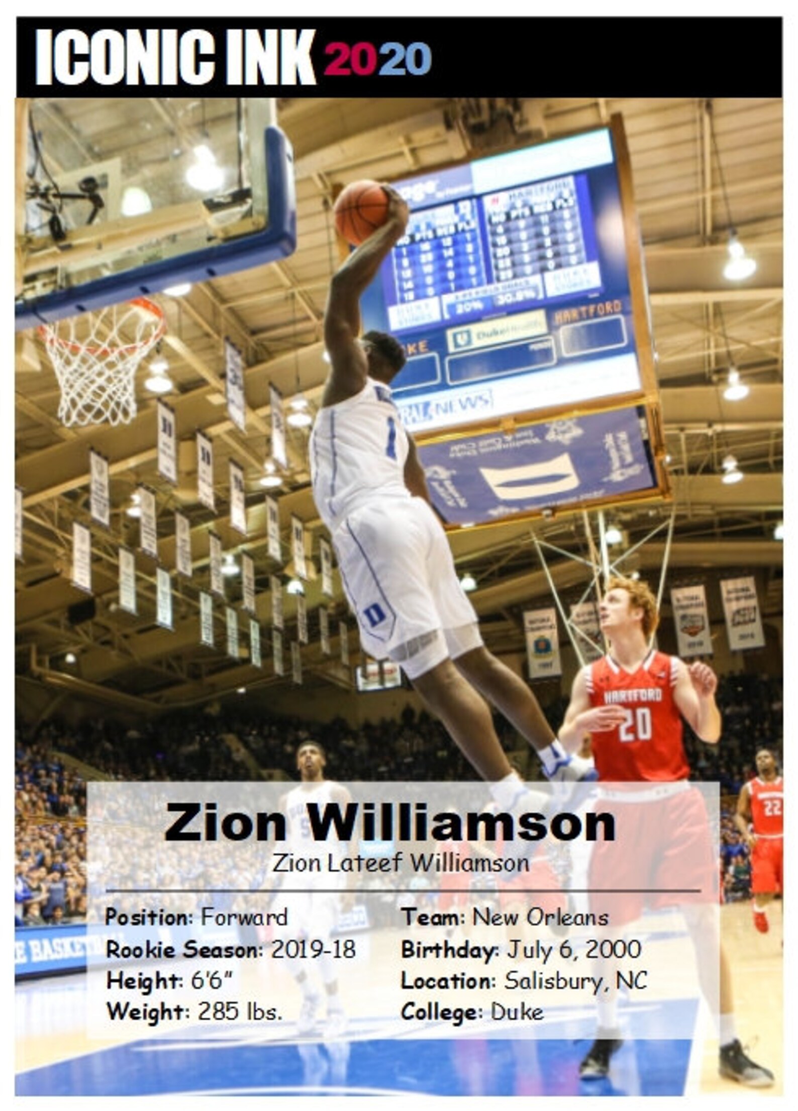 Zion Williams Iconic Ink 2020 #4 Novelty Facsimile Auto Autograph Free ...