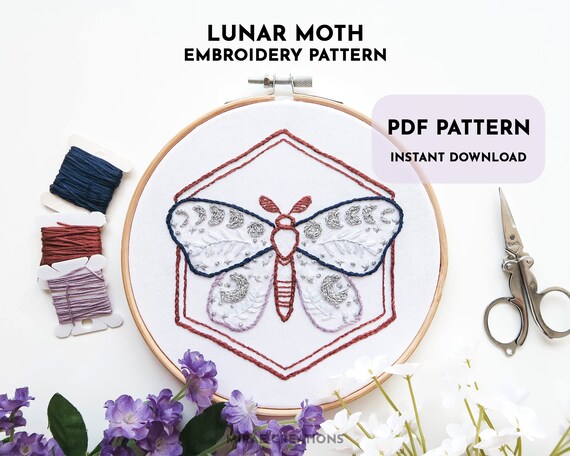 Lunar Moth Hand Embroidery Pattern and Stitch Guide Witchy - Etsy