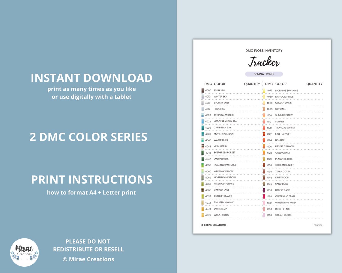 Printable DMC Color Inventory Tracker Aesthetic Inventory - Etsy