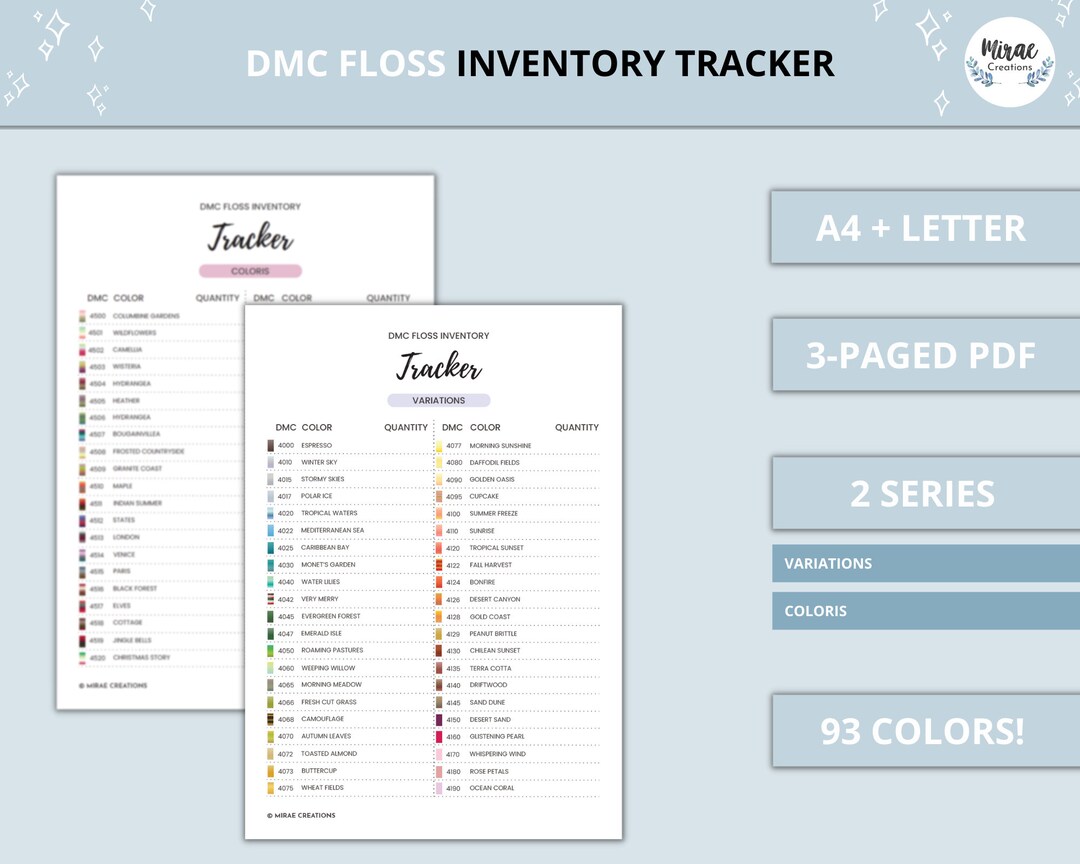 Printable DMC Color Inventory Tracker Aesthetic Inventory Tracker DMC ...