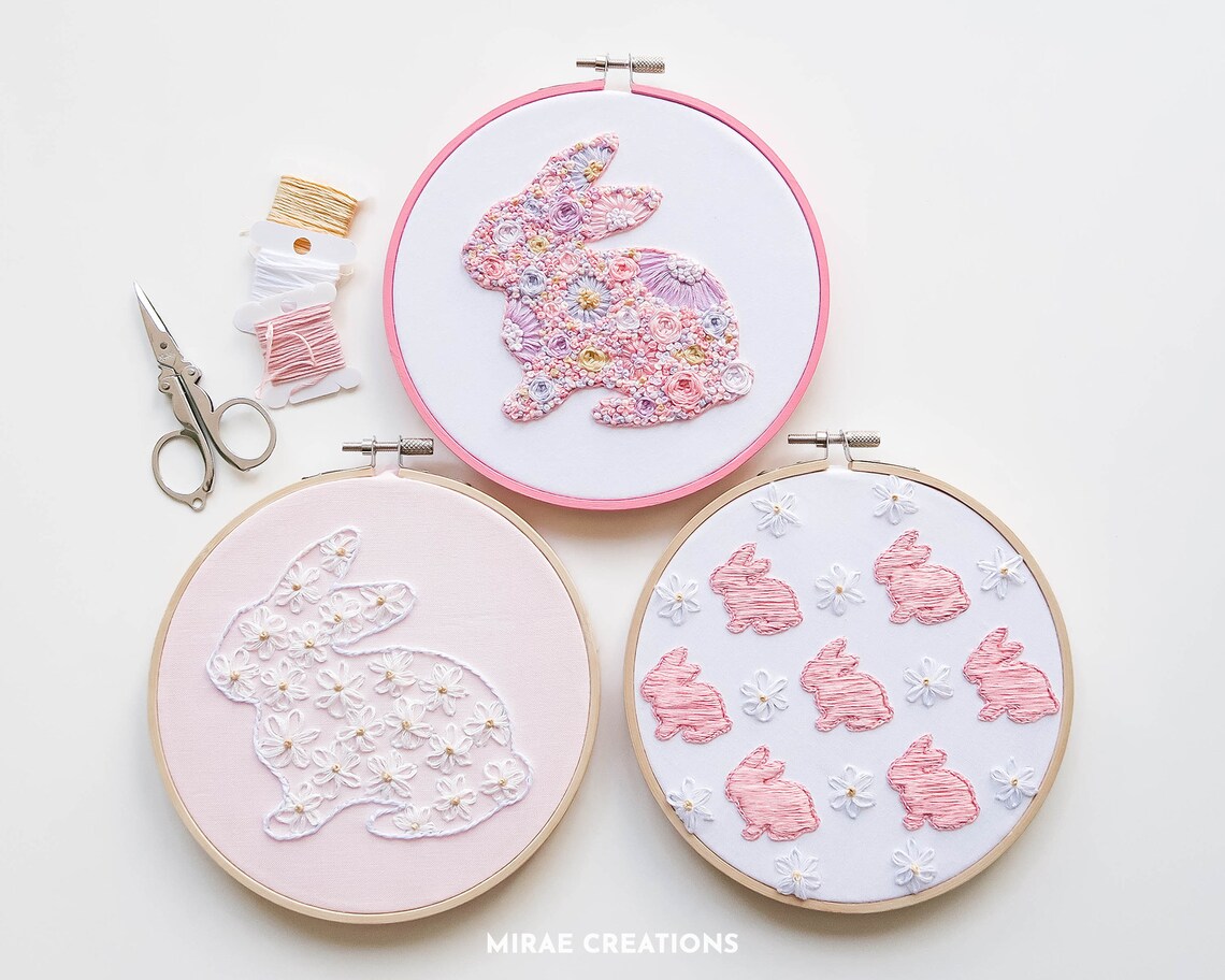 Bunny Embroidery Pattern and Stitch Guide Easter Bunny | Etsy