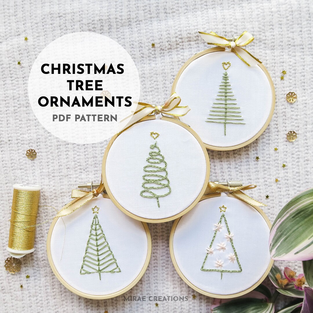 Christmas Tree Ornaments Embroidery Pattern + Stitch Guide | Winter ...