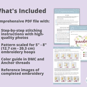 Grandma Hand Embroidery Pattern and Stitch Guide Floral Heart ...
