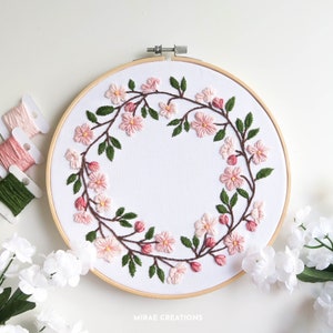 Cherry Blossom Wreath Embroidery Pattern and Stitch Guide | Floral ...