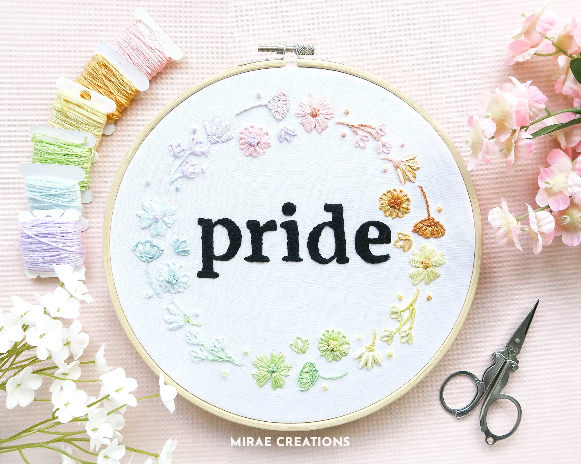 Pride Hand Embroidery Pattern and Stitch Guide Floral Wreath - Etsy Canada