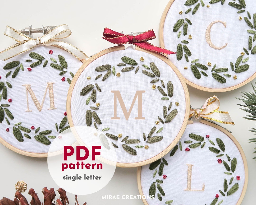 Letter M Christmas Ornament Embroidery Pattern Stitch Guide Winter ...