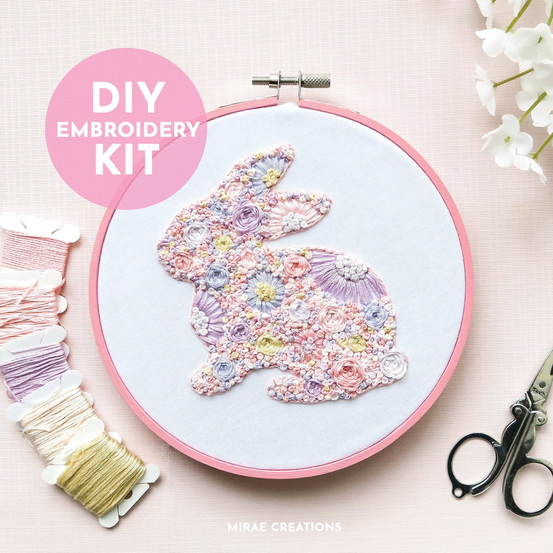 Floral Bunny Embroidery Kit | Easter Bunny Embroidery Kit | Hand ...