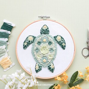 Floral Turtle Hand Embroidery Pattern and Stitch Guide | Sea Turtle ...