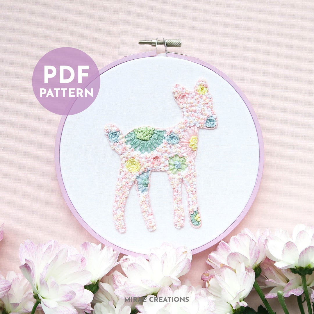 Floral Deer Hand Embroidery Pattern and Stitch Guide | Woodland Animal ...