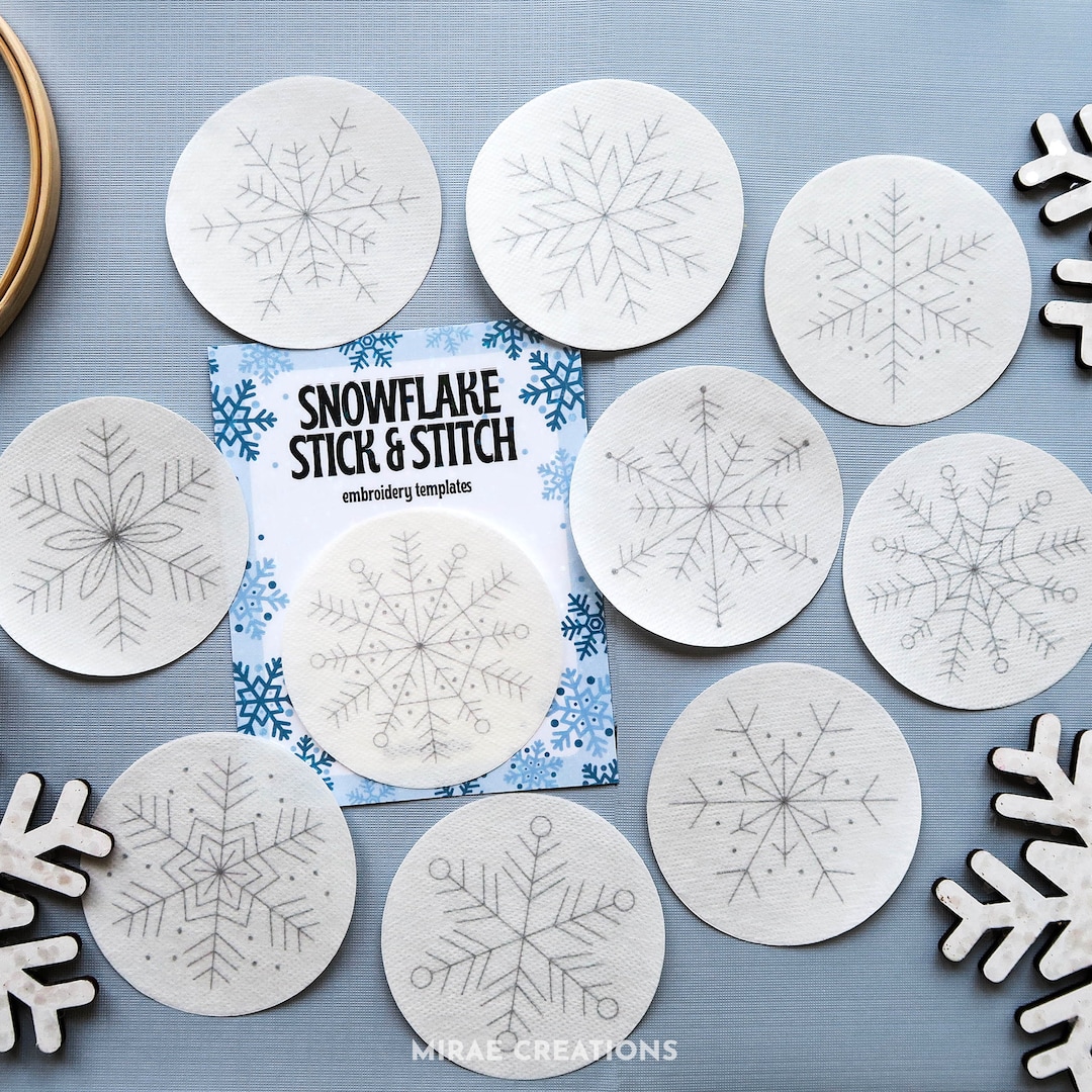 Set of 10 Snowflake Stick and Stitch Embroidery Stickers | Embroidery ...