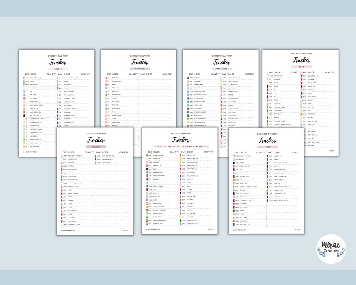 Printable DMC Color Inventory Tracker Aesthetic Inventory | Etsy Canada