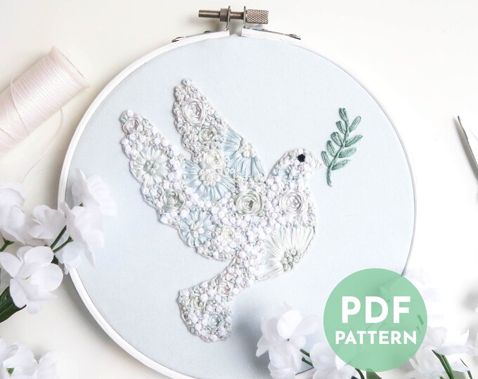 Christmas Dove Hand Embroidery Pattern, Floral Dove Pattern, Dove ...