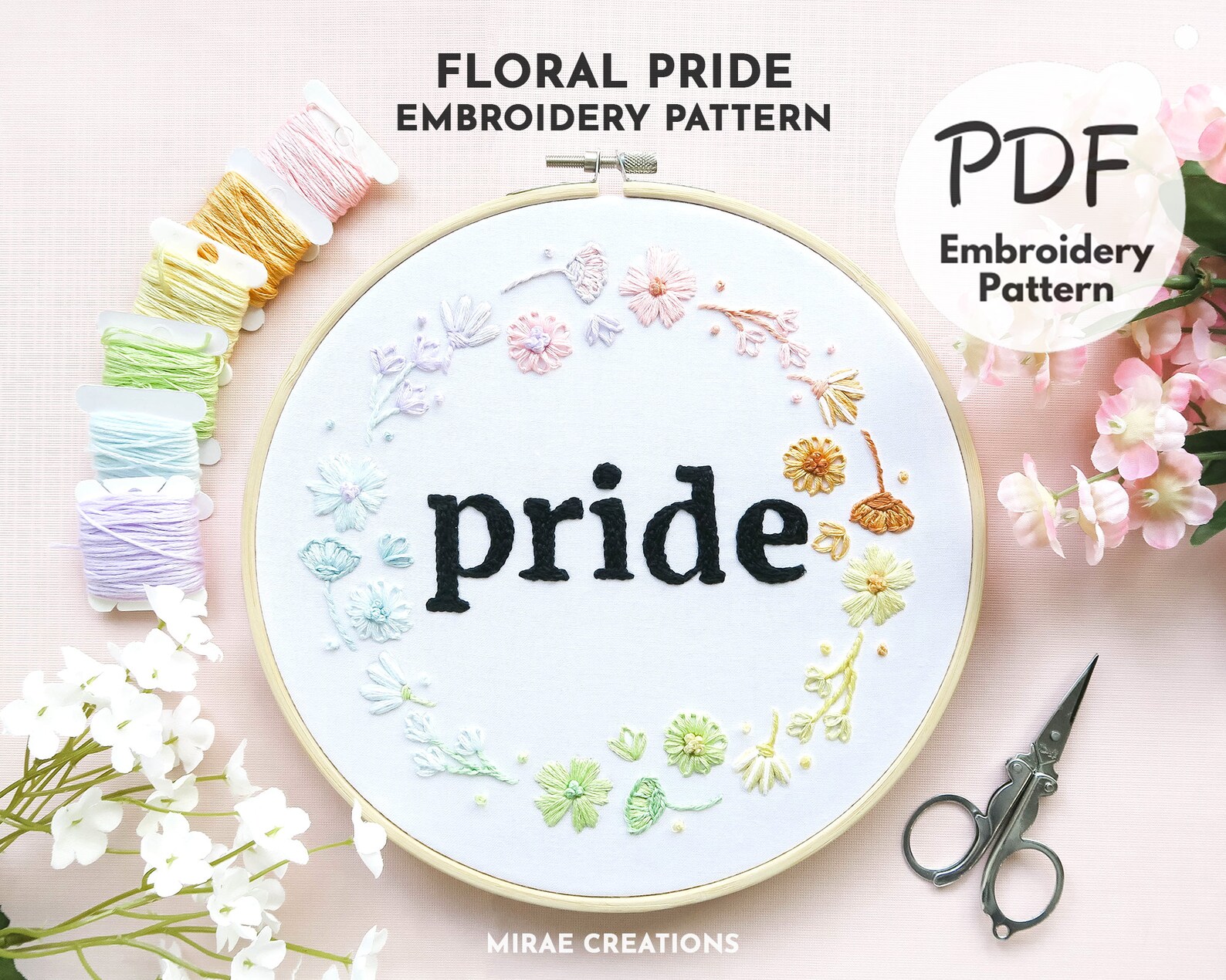 Pride Hand Embroidery Pattern and Stitch Guide Floral Wreath | Etsy Canada