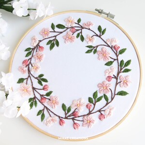 Cherry Blossom Wreath Embroidery Pattern and Stitch Guide | Floral ...