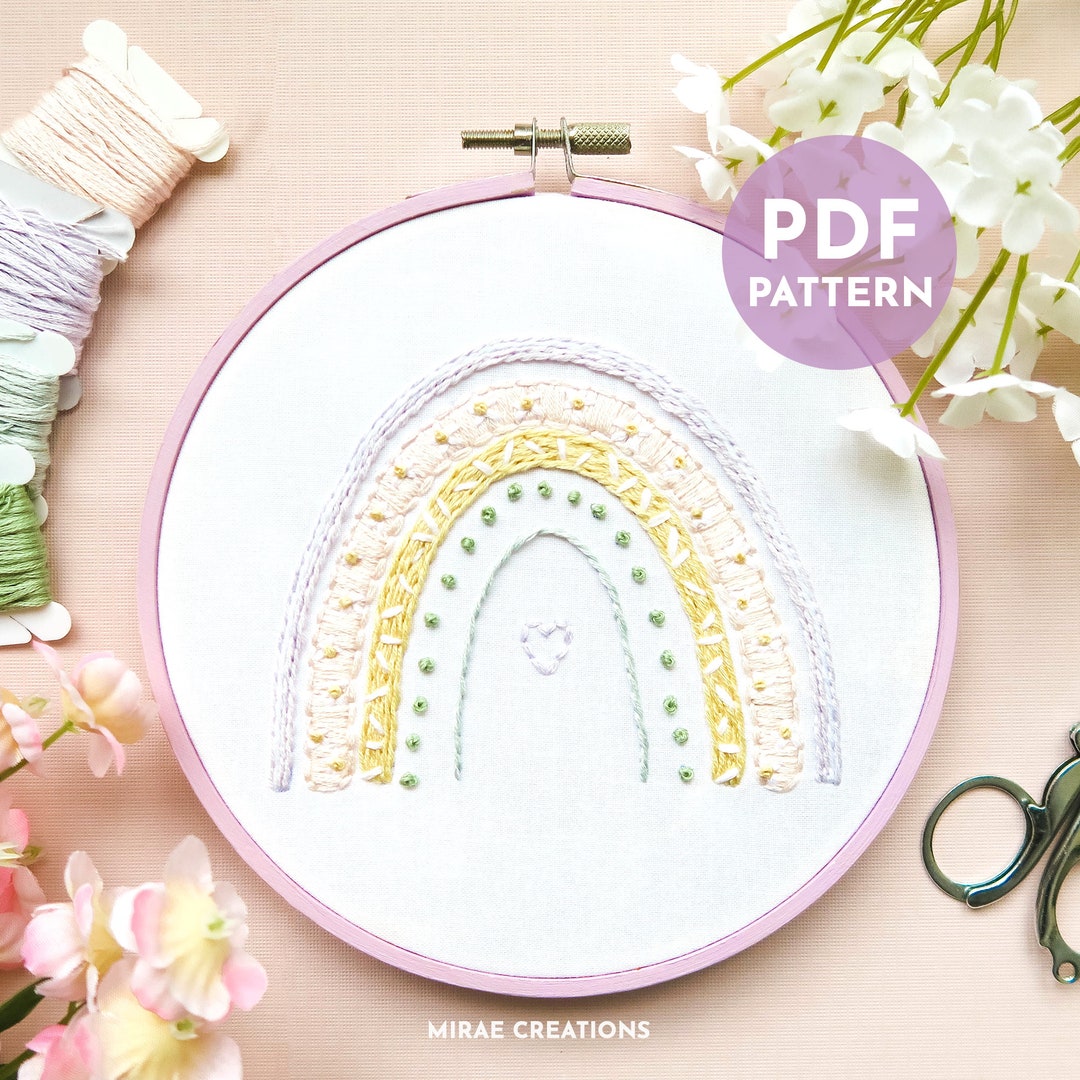 Boho Rainbow Hand Embroidery Pattern and Stitch Guide Floral Rainbow ...