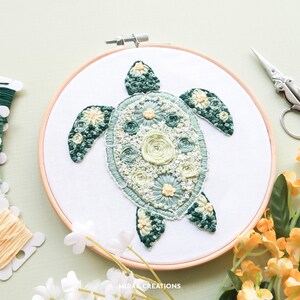 Floral Turtle Hand Embroidery Pattern and Stitch Guide | Sea Turtle ...