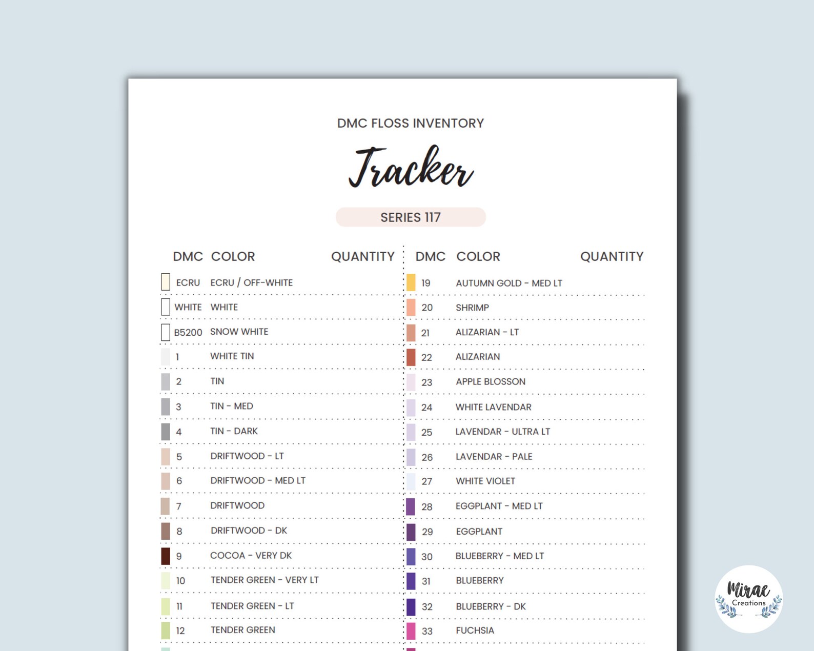 Printable DMC Color Inventory Tracker Aesthetic Inventory | Etsy Canada