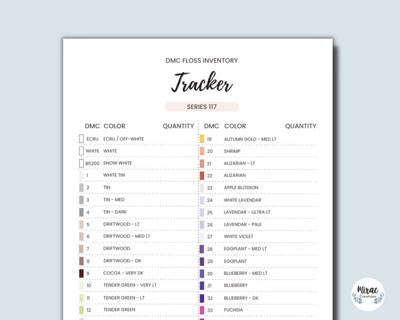 Printable DMC Color Inventory Tracker Aesthetic Inventory - Etsy Israel