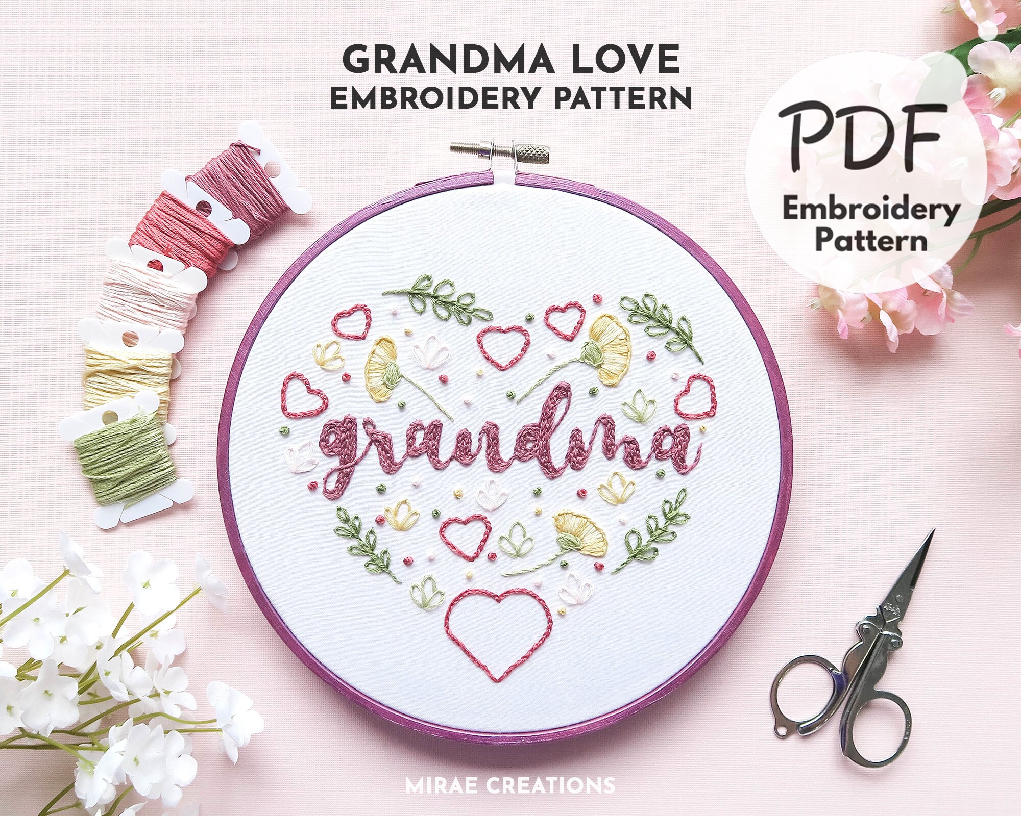Grandma Hand Embroidery Pattern and Stitch Guide Floral | Etsy