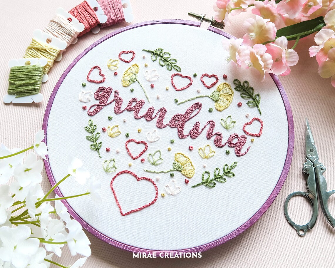 Grandma Hand Embroidery Pattern and Stitch Guide Floral - Etsy