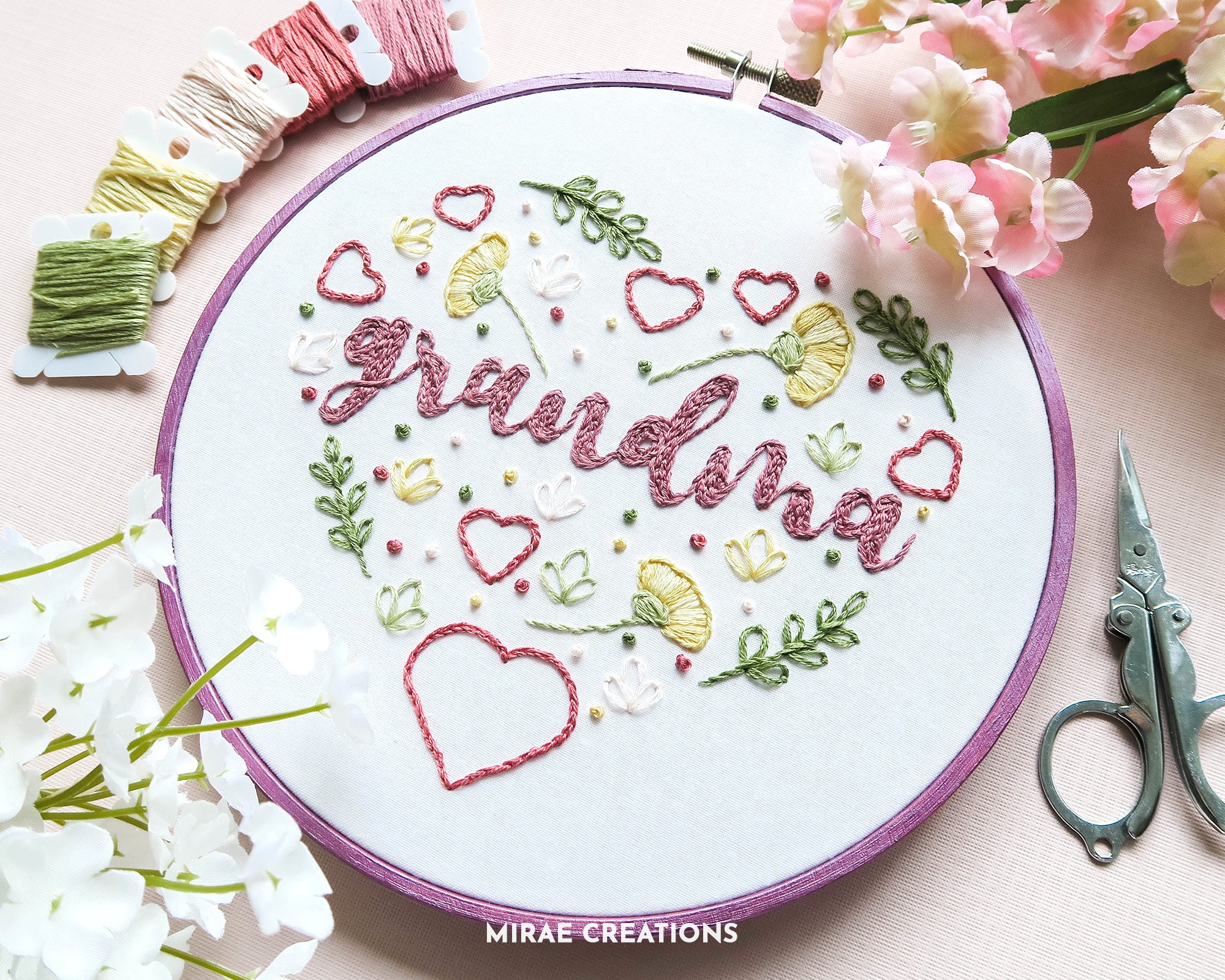 Grandma Hand Embroidery Pattern and Stitch Guide Floral | Etsy
