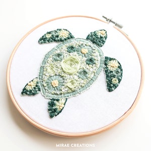 Floral Turtle Hand Embroidery Pattern and Stitch Guide Sea - Etsy