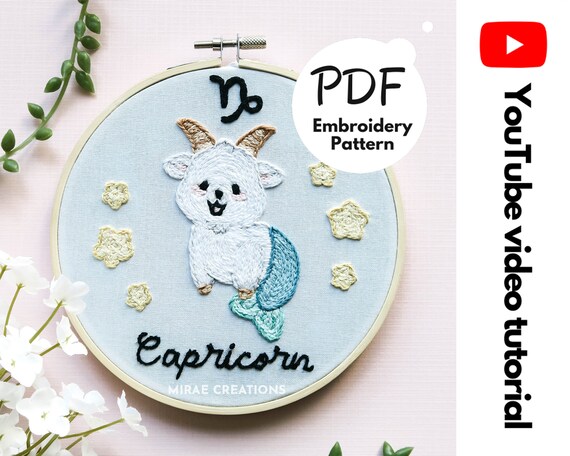 Capricorn Embroidery Pattern Zodiac Astrology Capricorn | Etsy