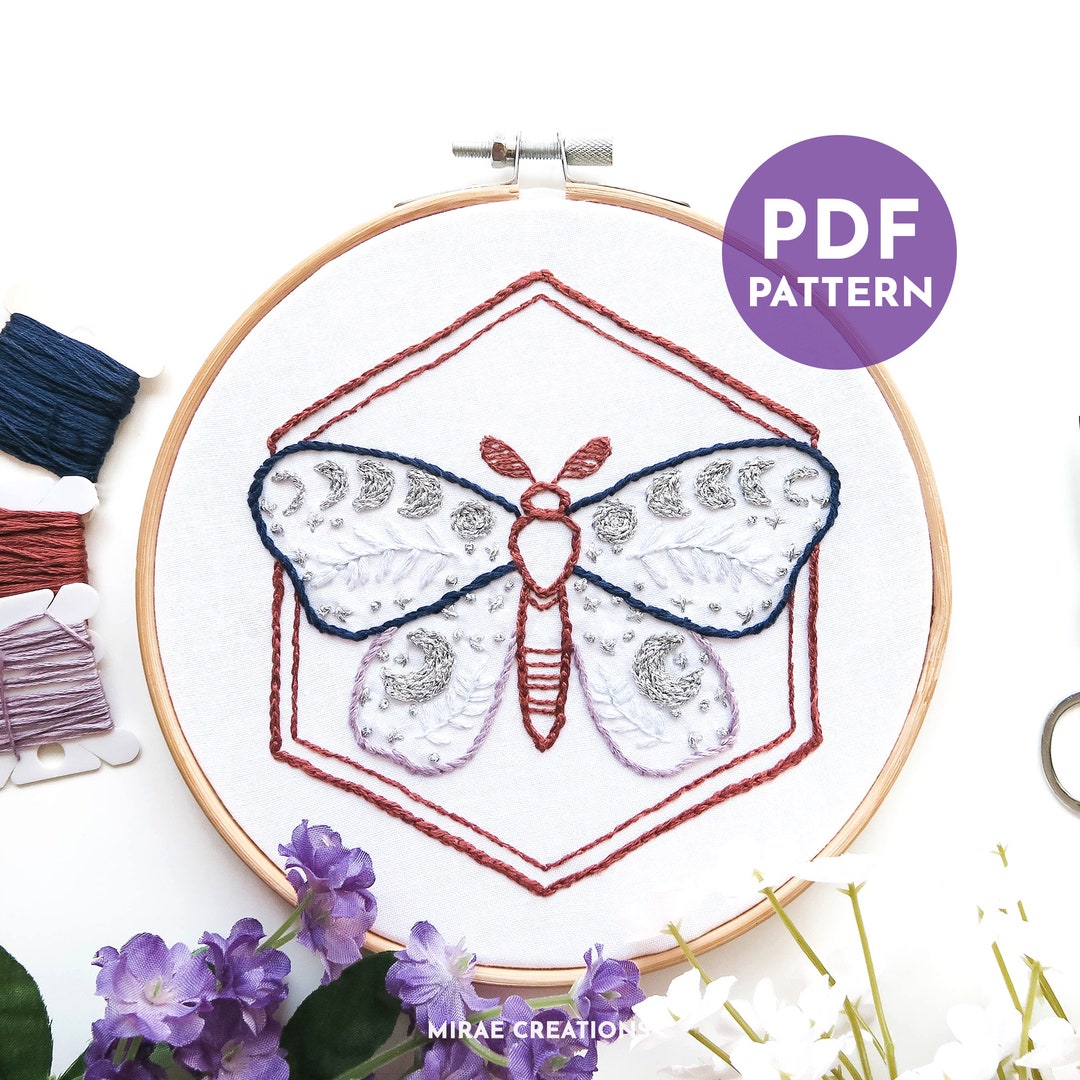 Lunar Moth Hand Embroidery Pattern and Stitch Guide | Witchy Embroidery ...
