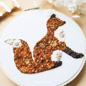 Floral Fox Hand Embroidery Pattern and Stitch Guide | Woodland Animal ...
