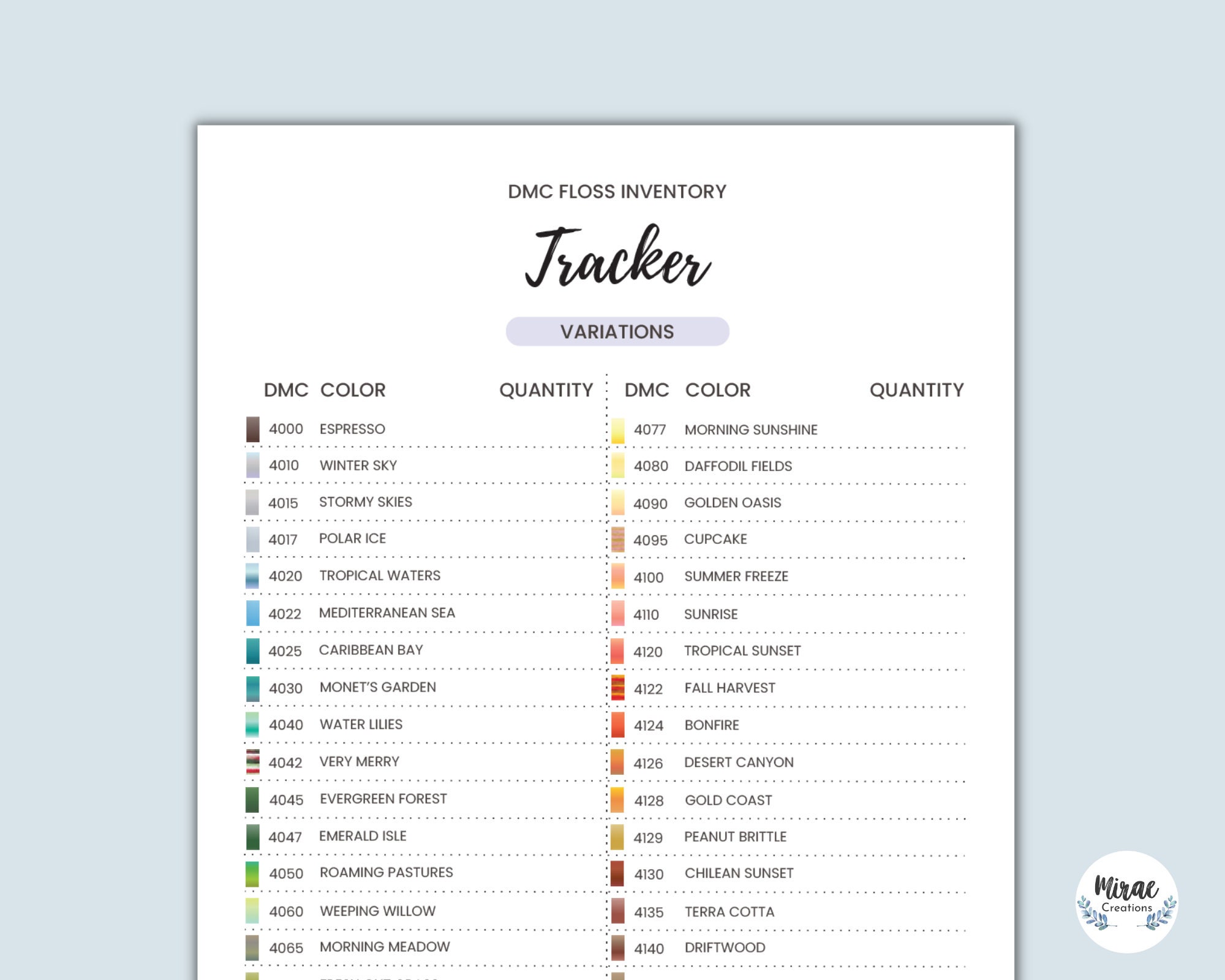 Printable DMC Color Inventory Tracker Aesthetic Inventory - Etsy
