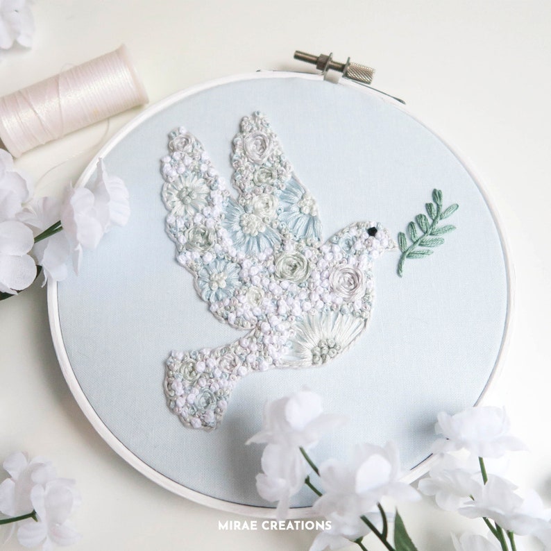 Floral Dove Embroidery Pattern and Stitch Guide | Peace Dove Embroidery ...