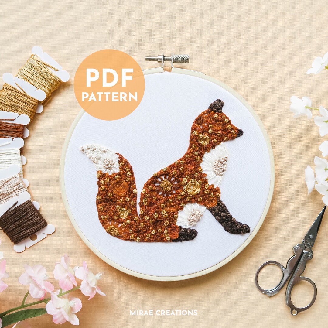 Floral Fox Hand Embroidery Pattern and Stitch Guide | Woodland Animal ...