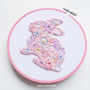 Original Floral Bunny Hand Embroidery Pattern and Stitch Guide | Easter ...