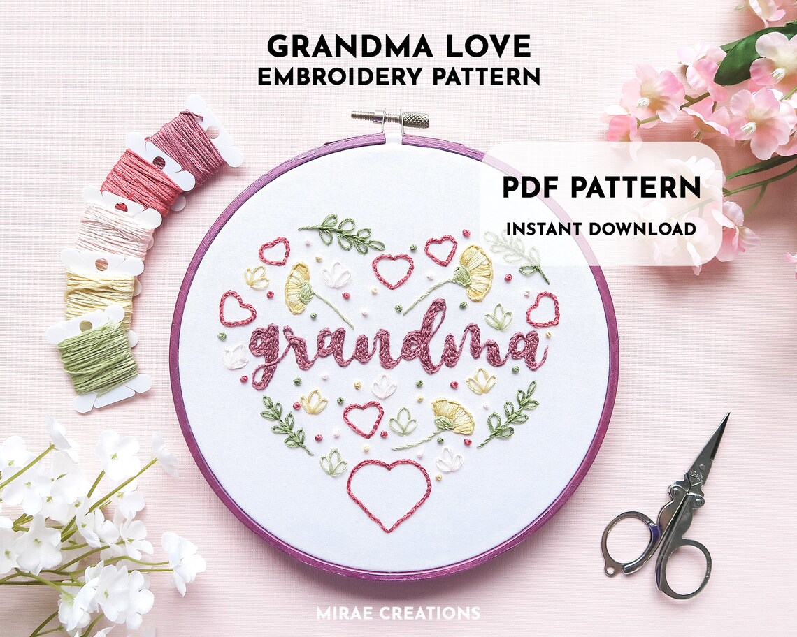 Grandma Hand Embroidery Pattern and Stitch Guide Floral - Etsy